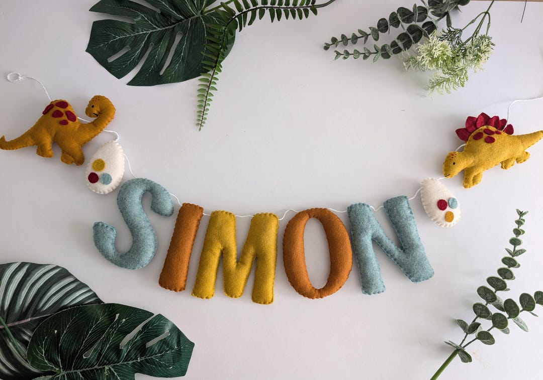 Dinosaur Name Banner, Felt Dinosaur Garland, Dinosaur Themed Bedroom ...