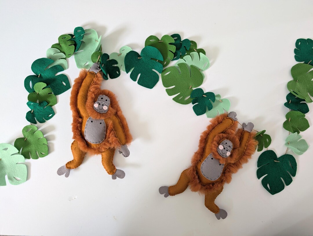 Felt Orangutan Bunting, Monkey Garland, Safari Theme Decor, Jungle ...