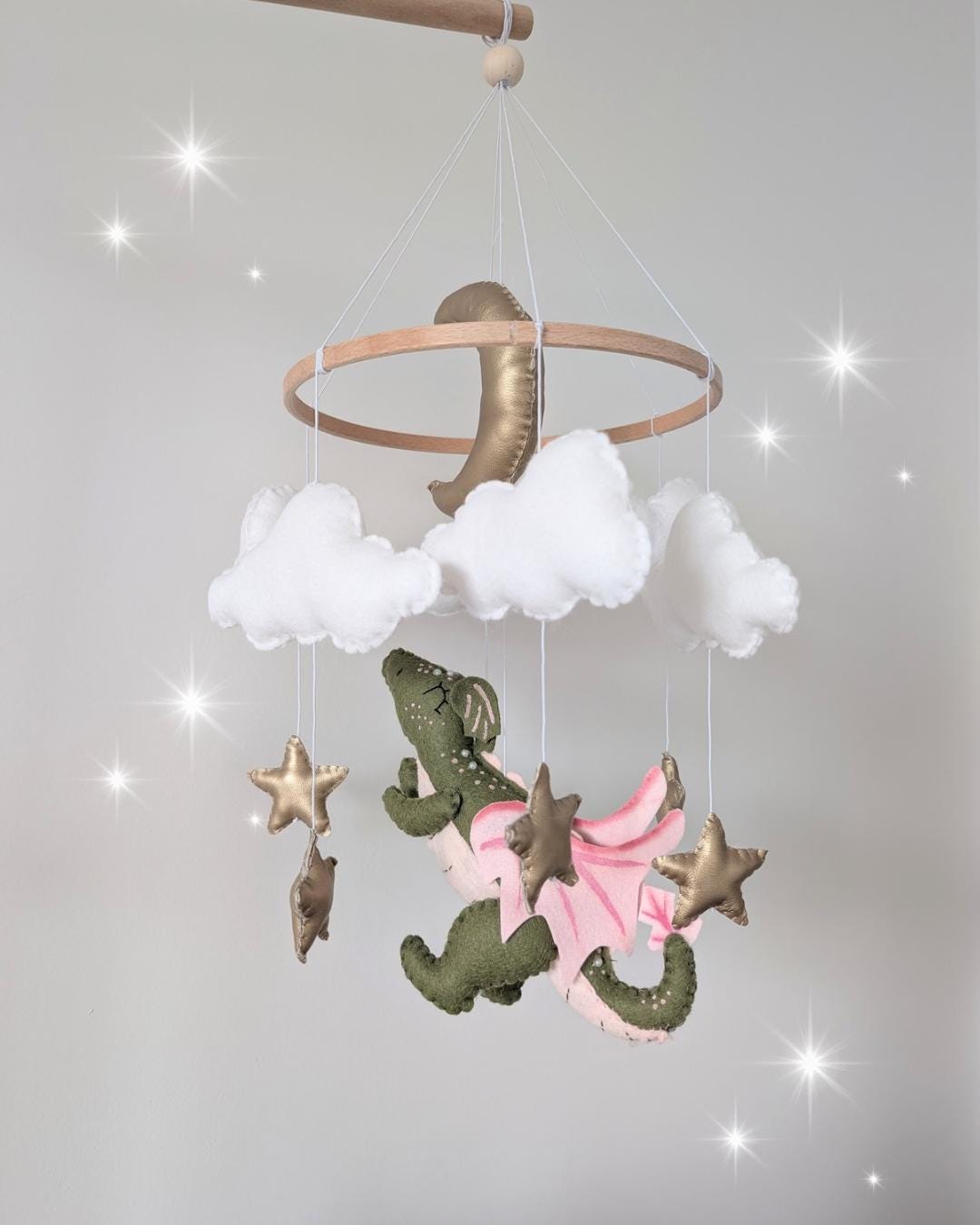 Felt Dragon Baby Mobile, 20cm Cot Mobile Hoop, Dragon Theme Nursery ...