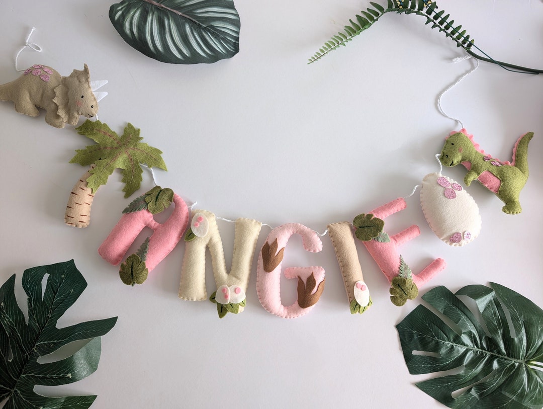 Girly Dinosaur Name Banner, Dinosaur Themed Bedroom/nursery, Dinosaur ...