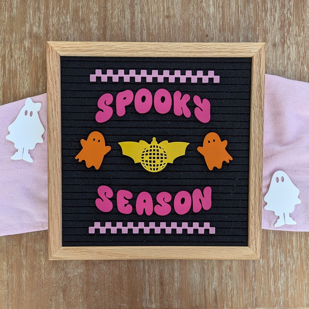 Spooky Season Reto Letter Board Icons - Pink Groovy Ghost - Disco Ball ...