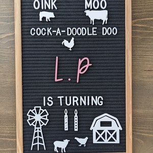 Farm Animals Letter Board Icons / Pig, Cow, Sheep, Chicken, Rooster ...