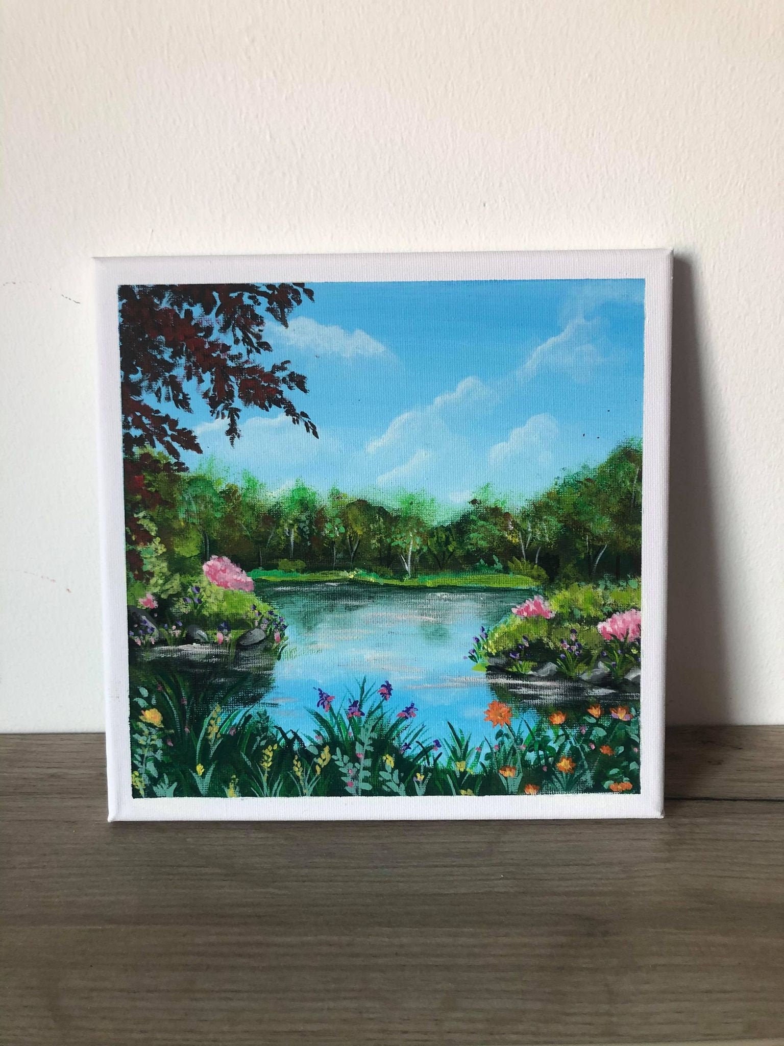 Square Canvas Acrylic Painting landscape painting a summer | Etsy