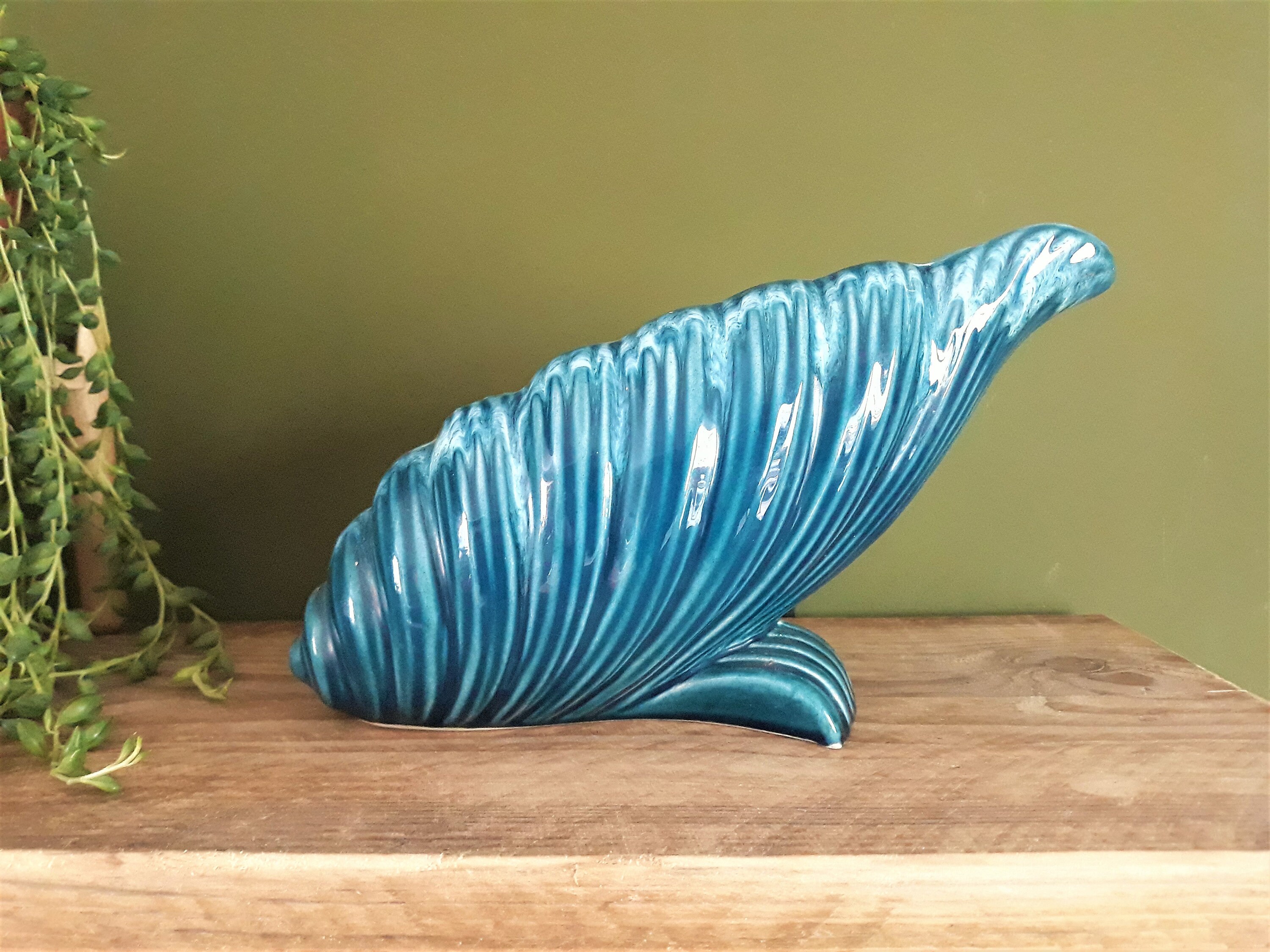 Sylvac Shell Pottery Mantle Vase, Art Deco Style, Blue Dripware, Shape ...