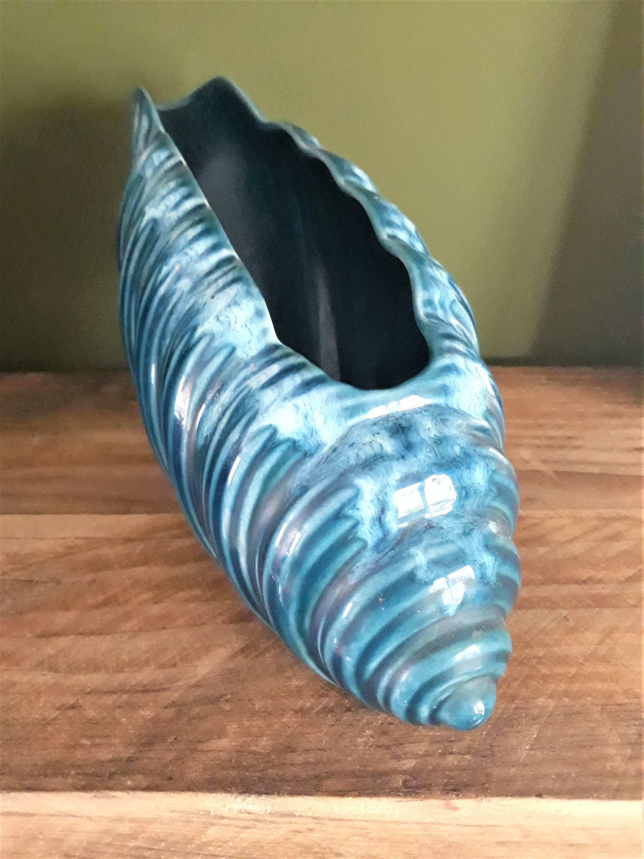 Sylvac Shell Pottery Mantle Vase, Art Deco Style, Blue Dripware, Shape ...