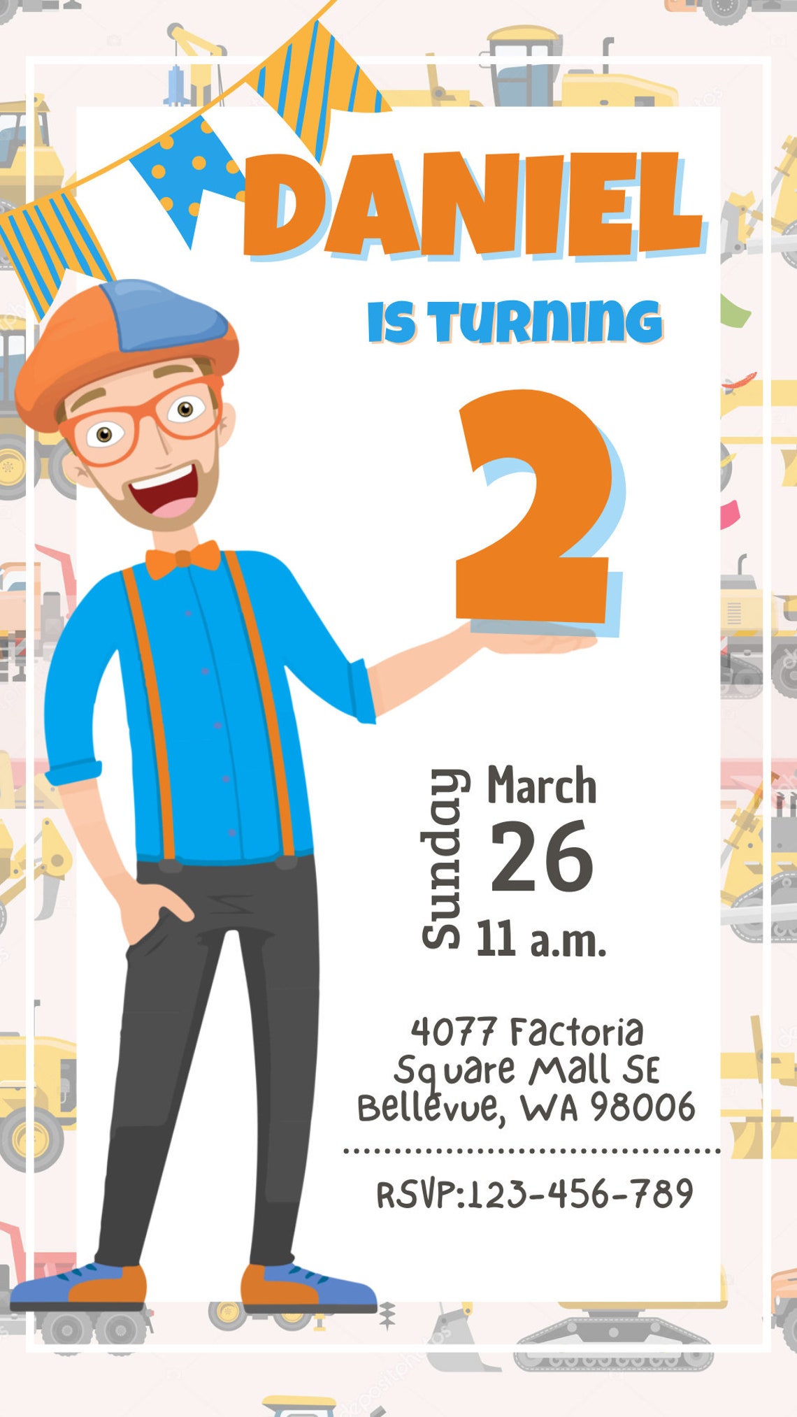 Digital Blippi Birthday Invitation Blippi Invites Blippi | Etsy