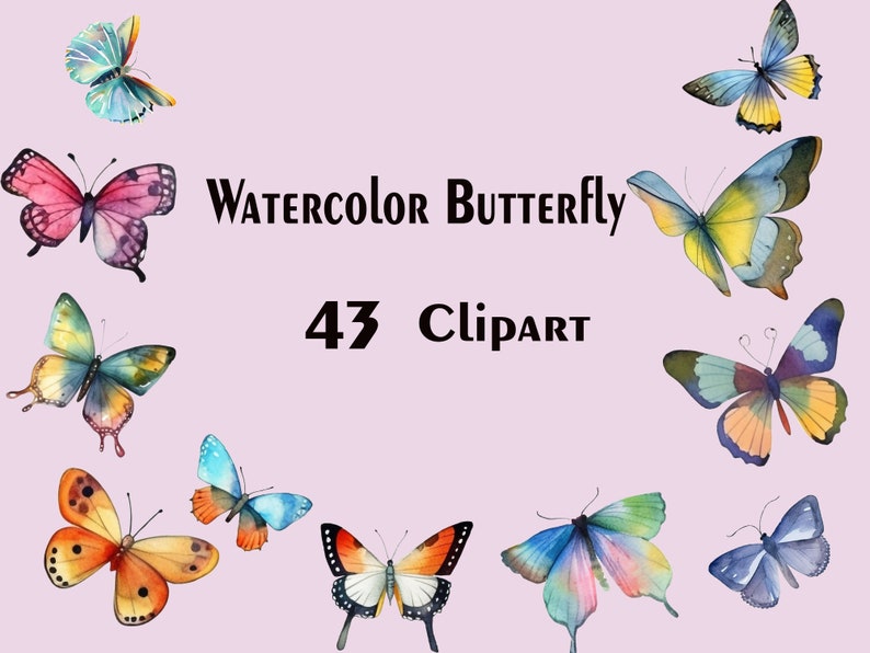 Watercolor Butterfly Clipart, Instant Download Clipart, Clip Art, 300 ...