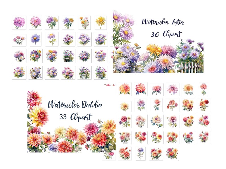 Flower Watercolor Clipart Design Bundle, Flower Clipart Collections ...
