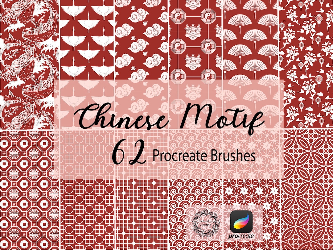 Chinese Motif Procreate Brushes, Asia Ornament Linework Brusheset ...