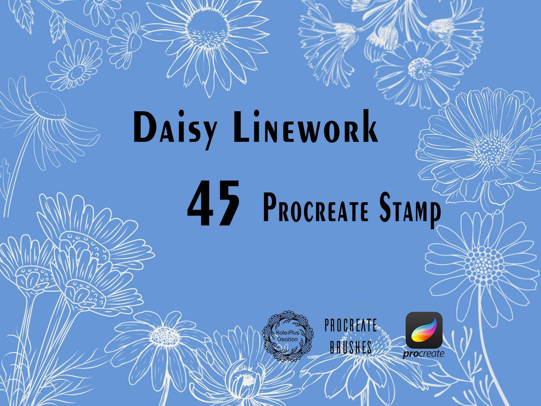 Daisy Procreate Brush Stamps, Daisy Linework Brushsets Pack, Ornament ...