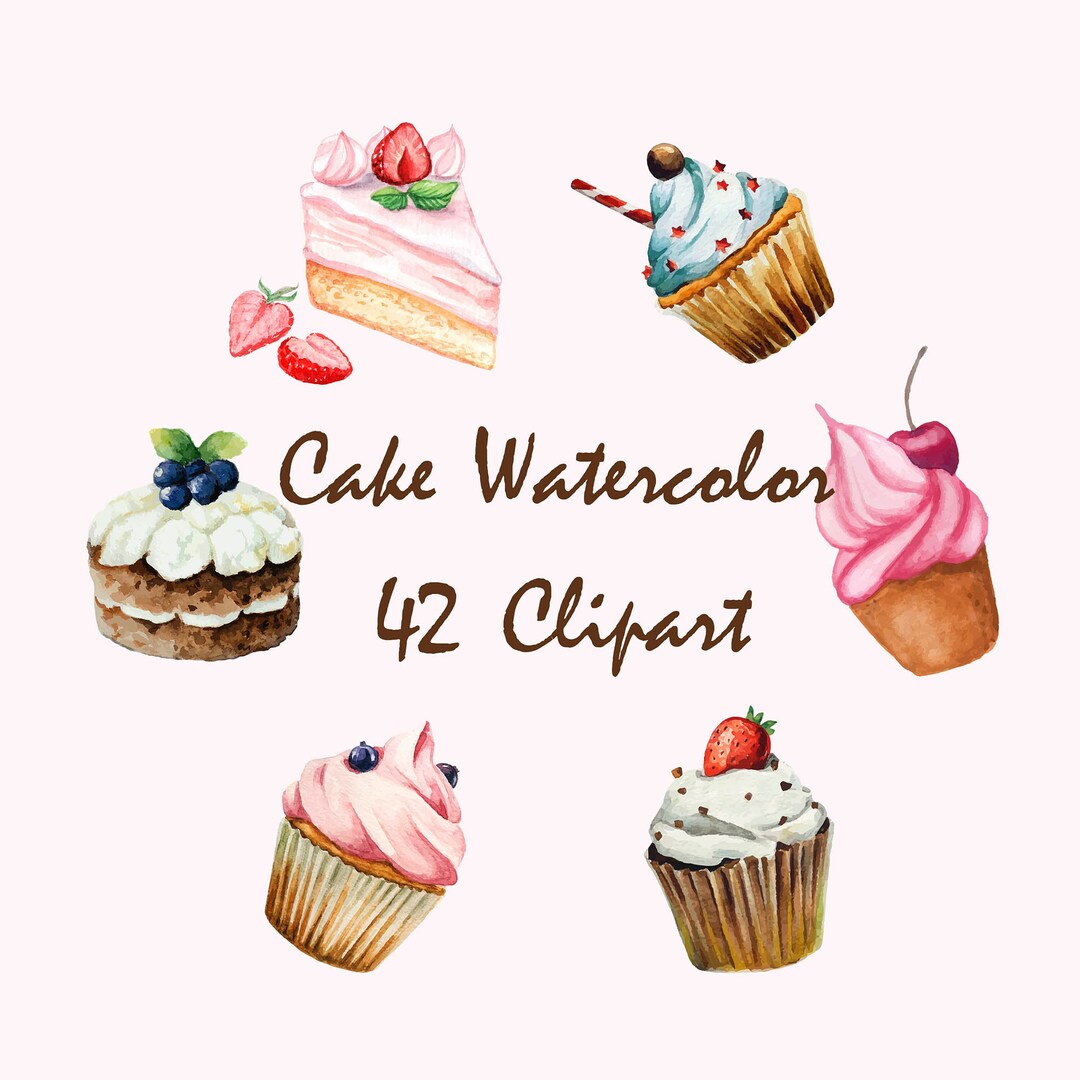 Cupcake Watercolor Clipart,watercolor Cake Clipart,pink Sweets Clip Art ...