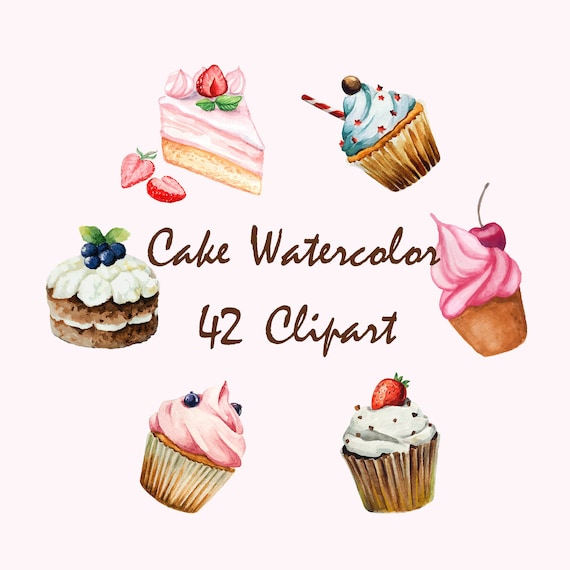 Cupcake Watercolor Clipartwatercolor Cake Clipartpink Sweets | Etsy