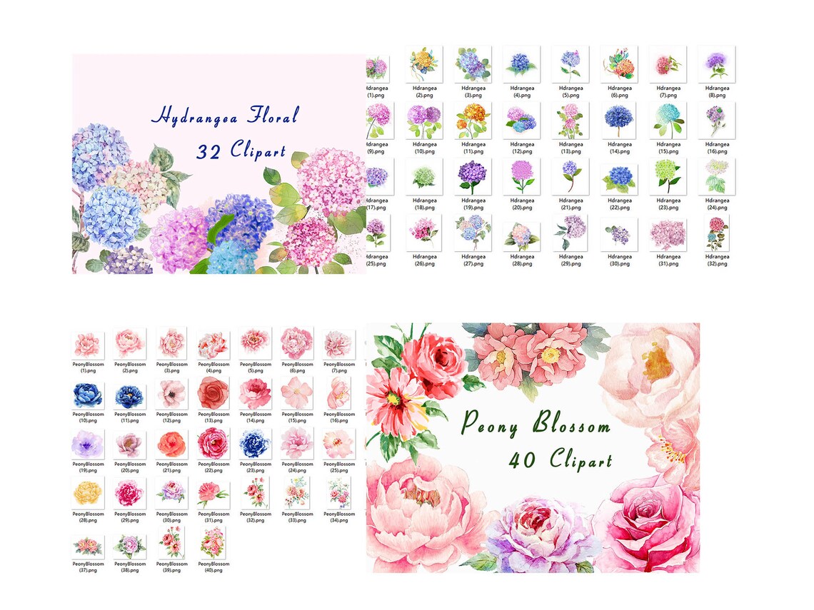Flower Watercolor Clipart Design Bundle, Flower Clipart Collections ...