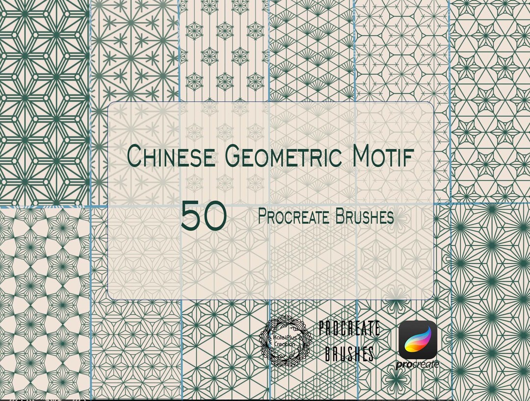 Chinese Geometric Motif Procreate Brushes, Asia Ornament Linework ...