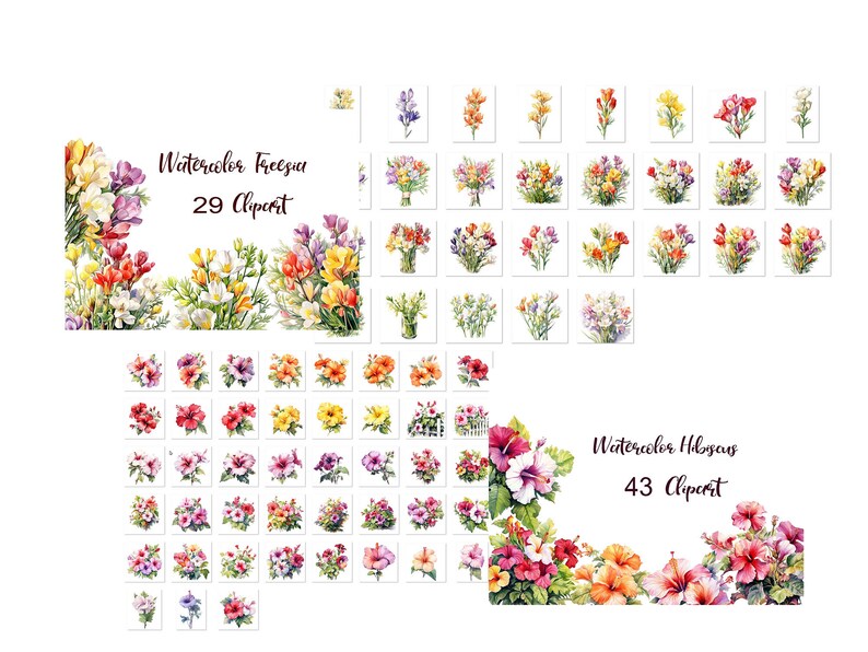 Flower Watercolor Clipart Design Bundle, Flower Clipart Collections ...