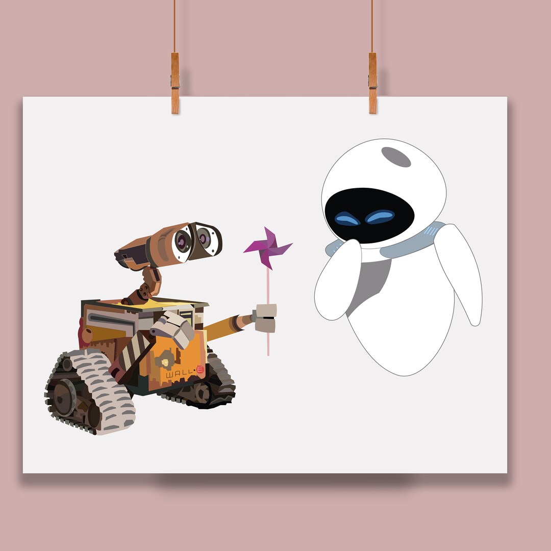 Wall-e Poster, Wall-e and Eve Flat Design Poster, Pixar Character Flat ...