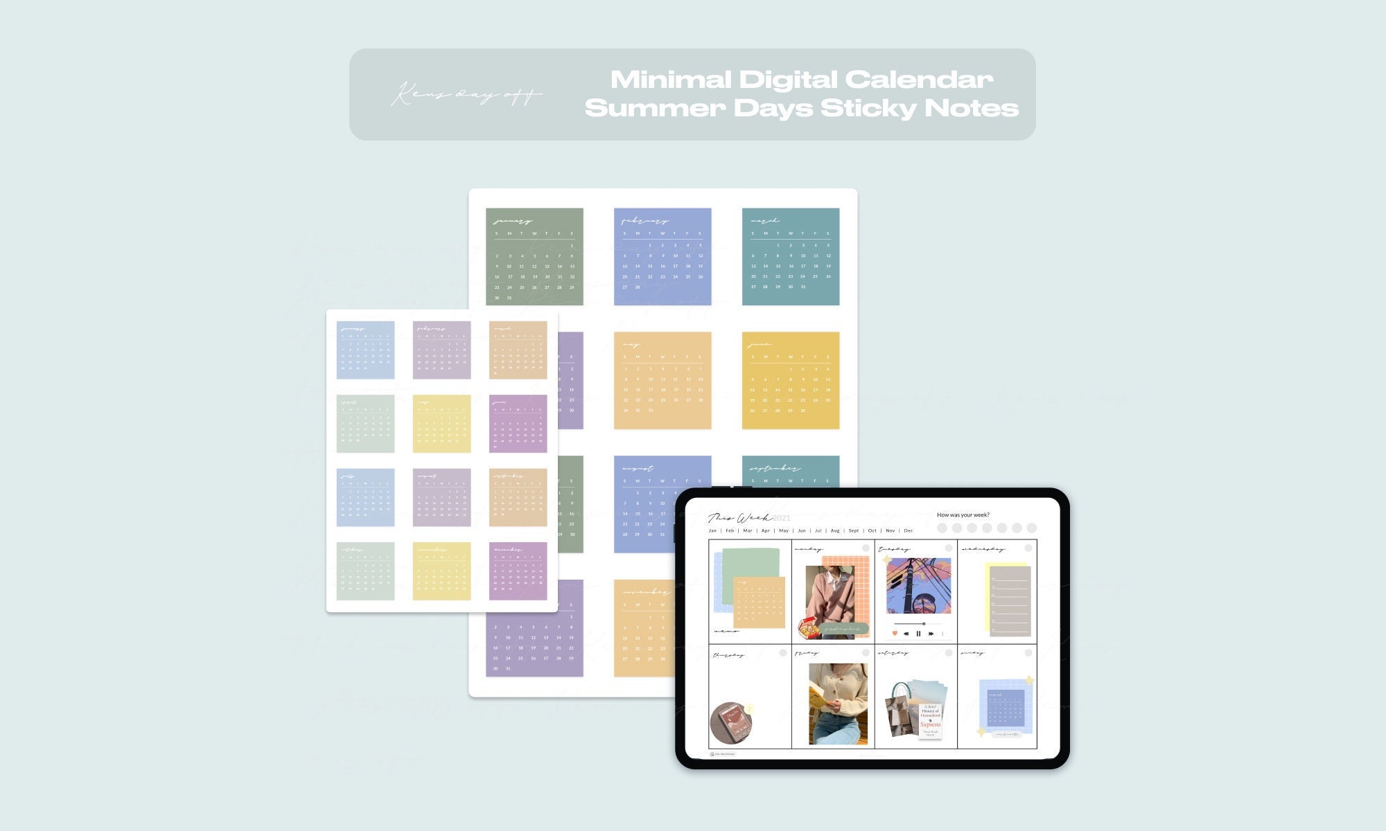 Mini Year Calendar Sticky Notes Pre-cropped Digital Monthly Stickers ...