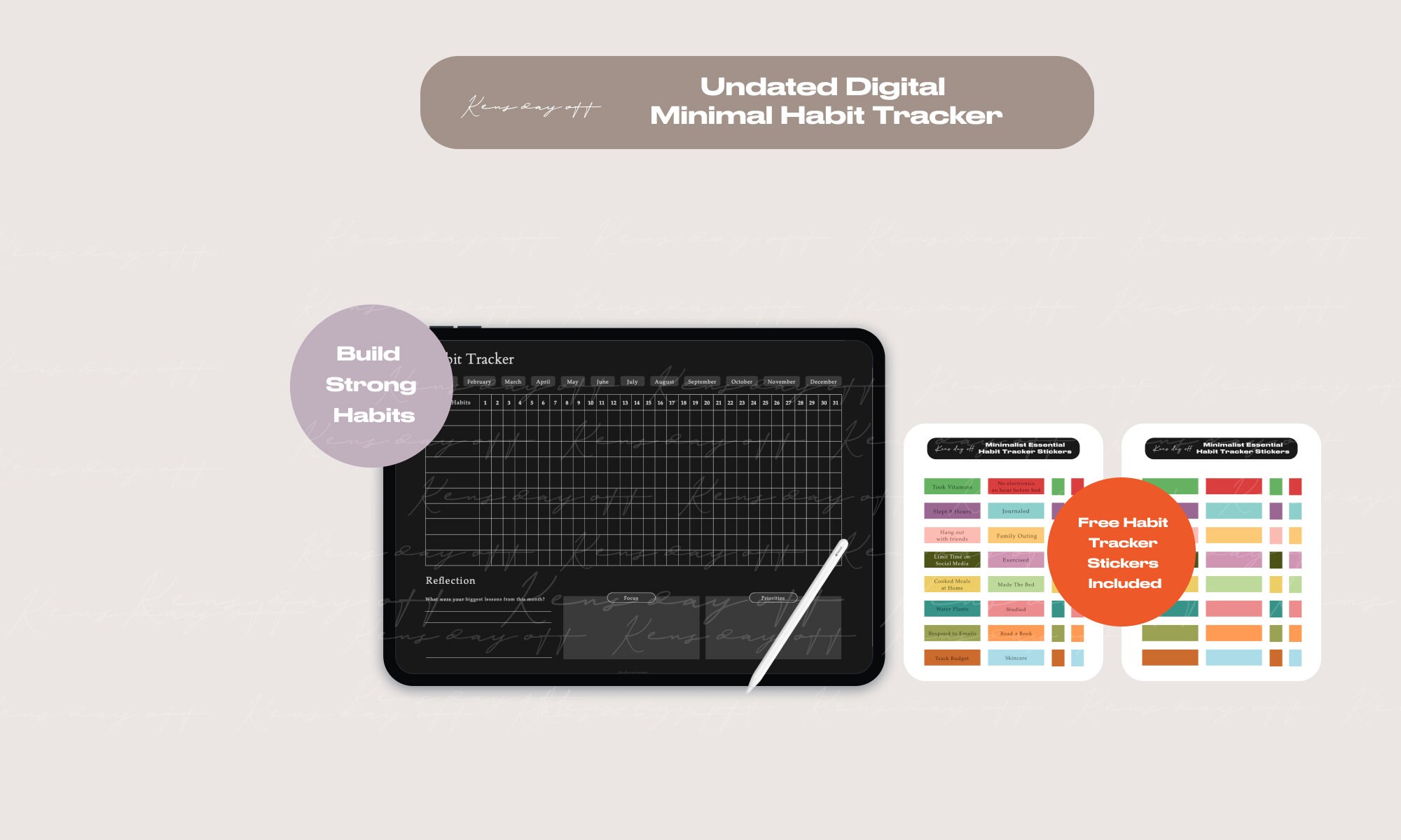 Digital Habit Tracker Soft Tone Minimal Goal Tracker Habit Log Undated ...