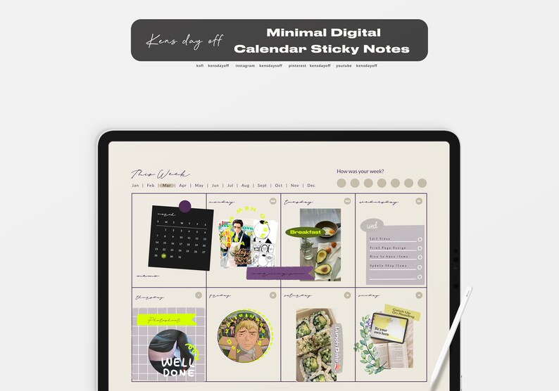 Digital Calendar Sticky Notes 2025 | Minimal Aesthetic Digital ...