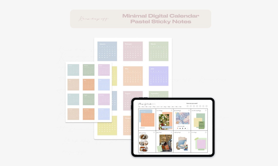 2025 Calendar Sticky Notes for Minimal Digital Planner Pastel Stickers ...