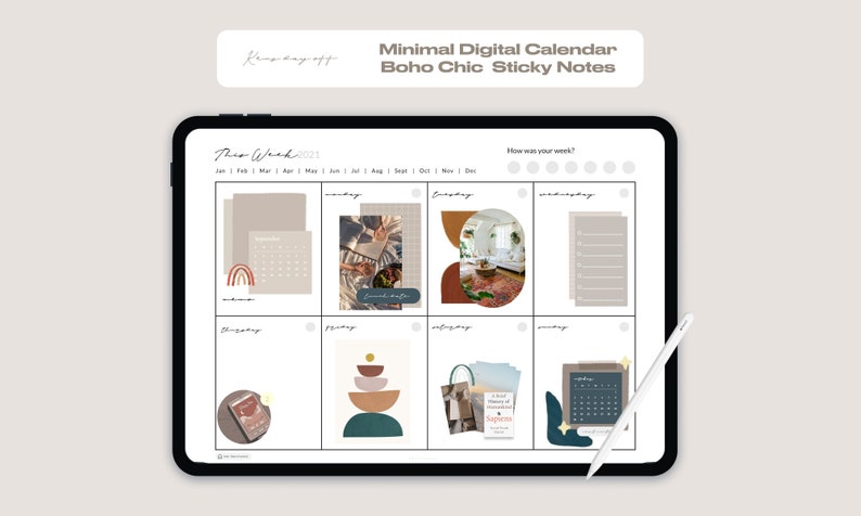 Monthly Digital 2024 Calendar Sticky Notes Minimal Pre-cropped Digital ...