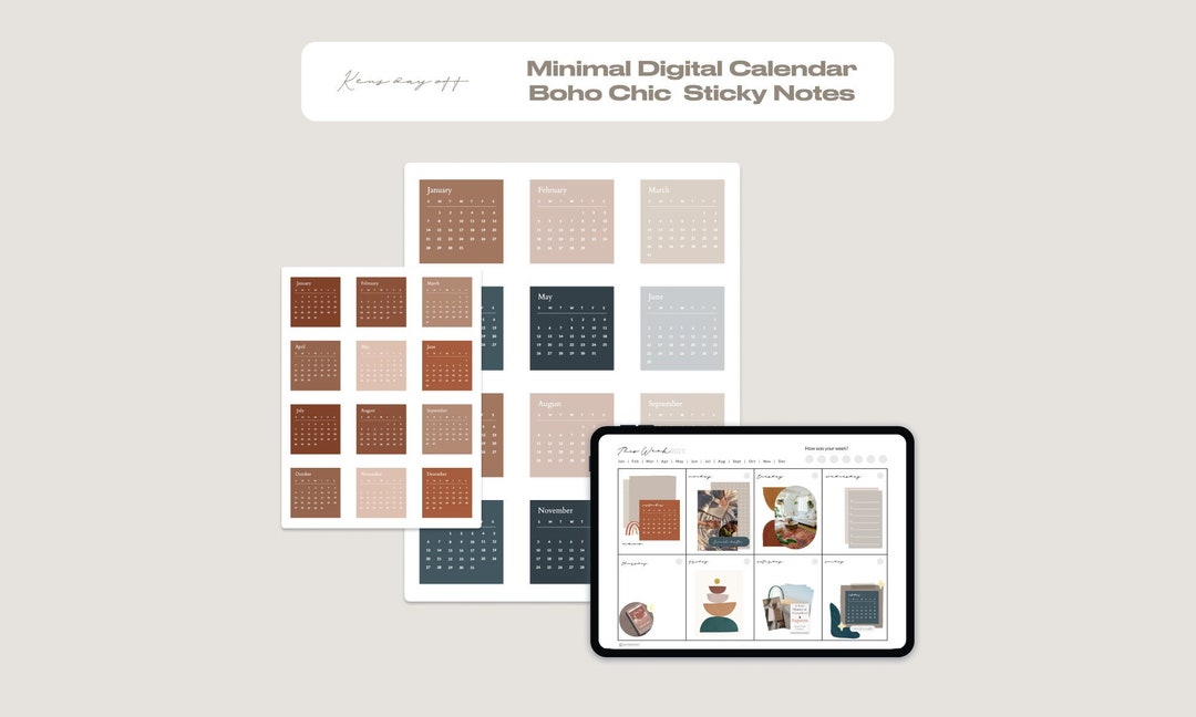 Monthly Digital 2024 Calendar Sticky Notes Minimal Pre-cropped Digital ...