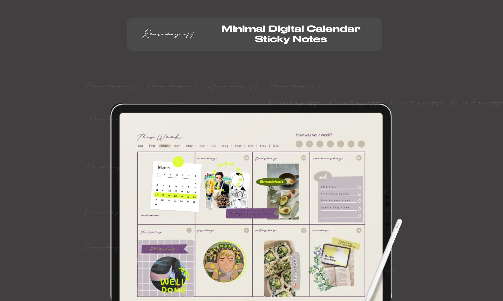 2024 Mini Calendar Sticky Notes Minimal Digital Planner iPad Tablet ...