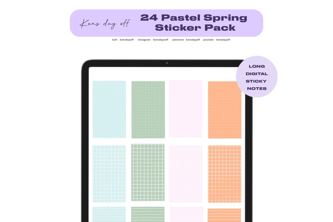 Pastel Digital Sticky Notes: Long PNG Planner Stickers (digital ...