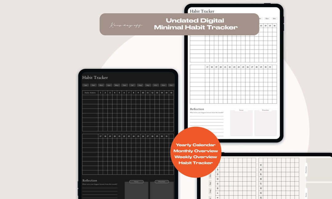Portrait Planner Undated Habit Tracker Digital Planner Minimal Goal ...