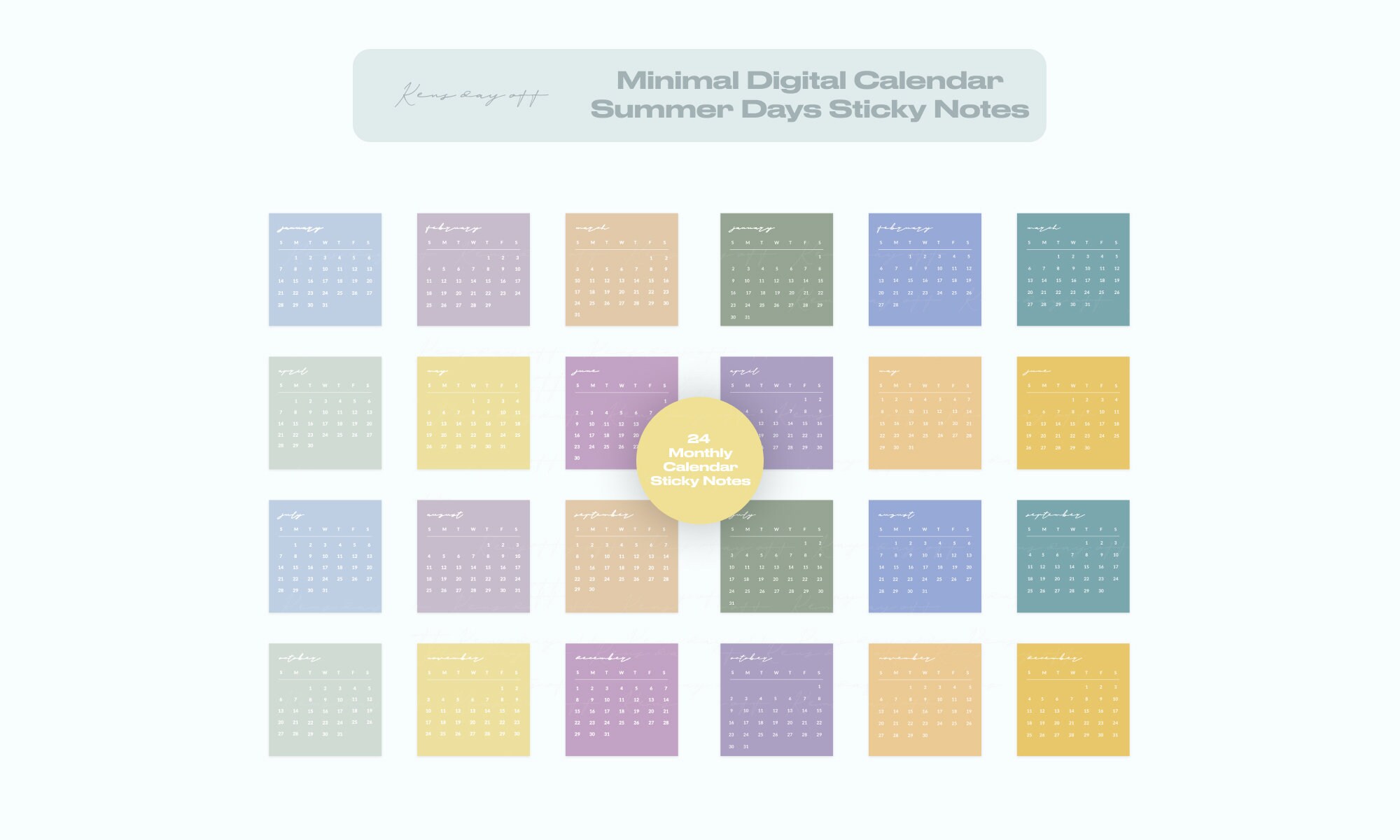 Mini Year Calendar Sticky Notes Pre-cropped Digital Monthly Stickers ...