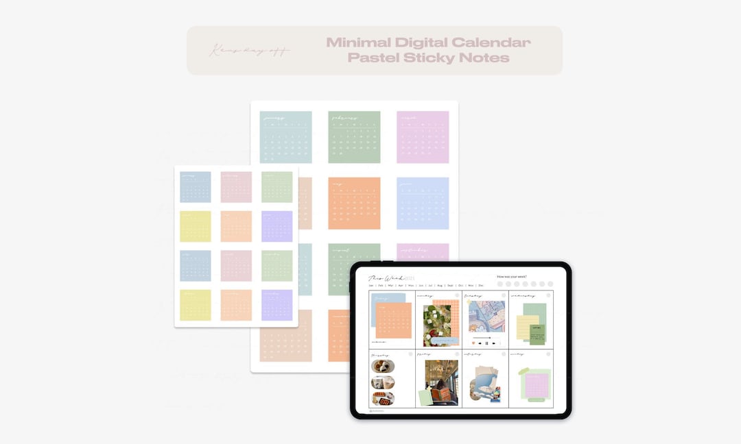 2025 Mini Calendar Pastel Monthly Sticky Notes Minimal Digital Planner ...