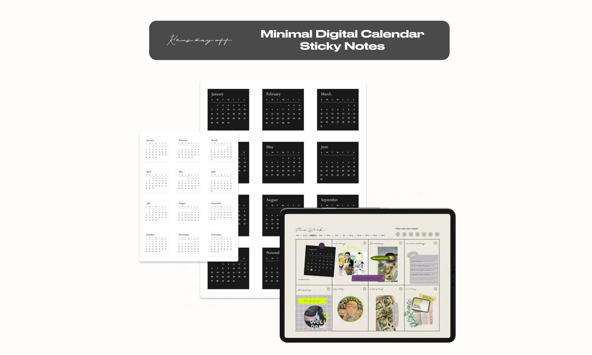 2024 Mini Calendar Sticky Notes Minimal Digital Planner iPad Tablet ...