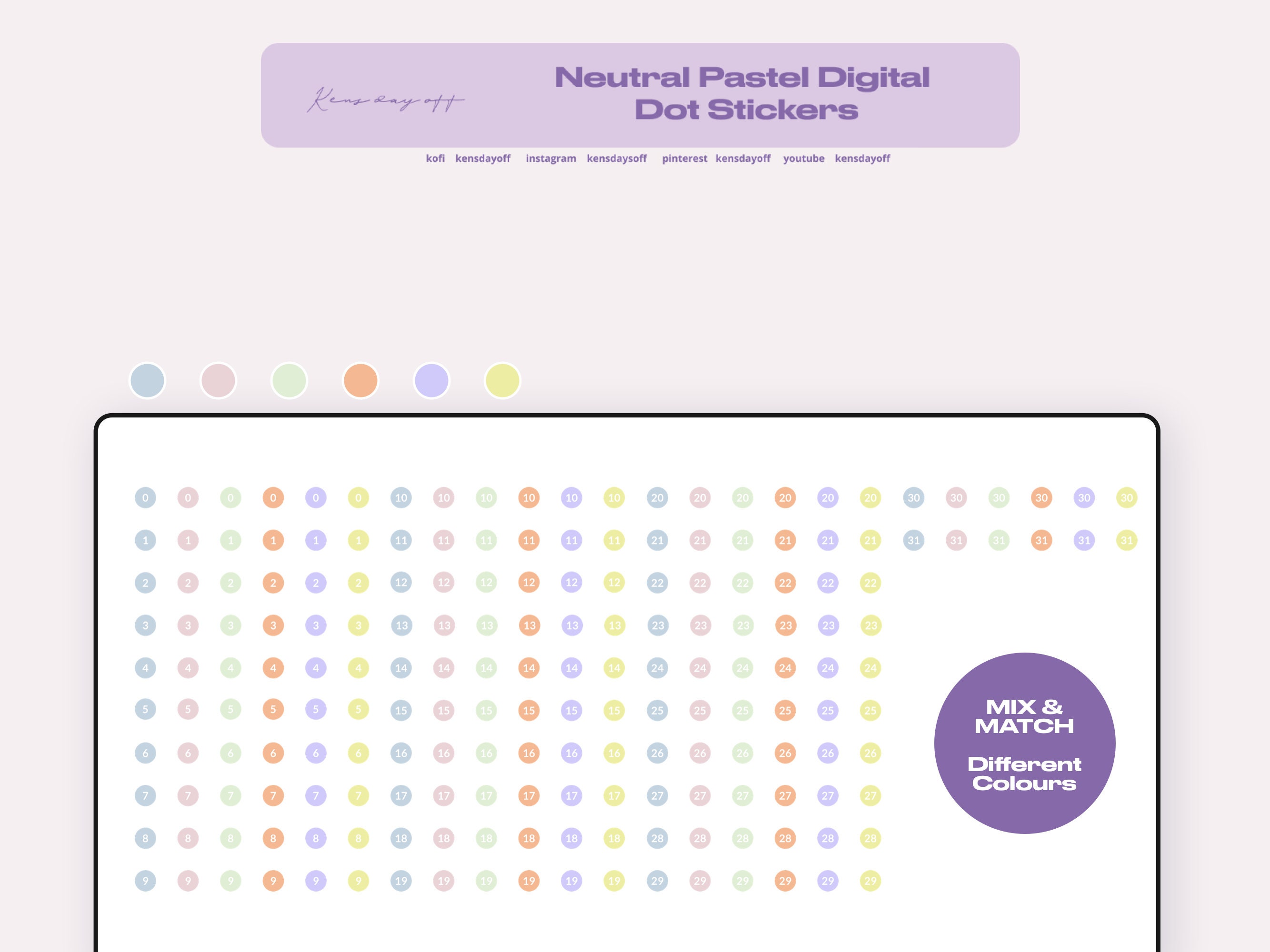 Neutral Pastel Dot Numbers Dot Alphabet Digital Stickers Pastel ...