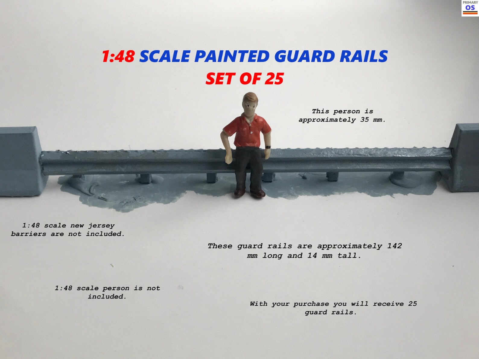 1:48 Scale Highway Guardrails SET of 25 (O SCALE) (diorama Accessories) Train Diorama Painted by ...