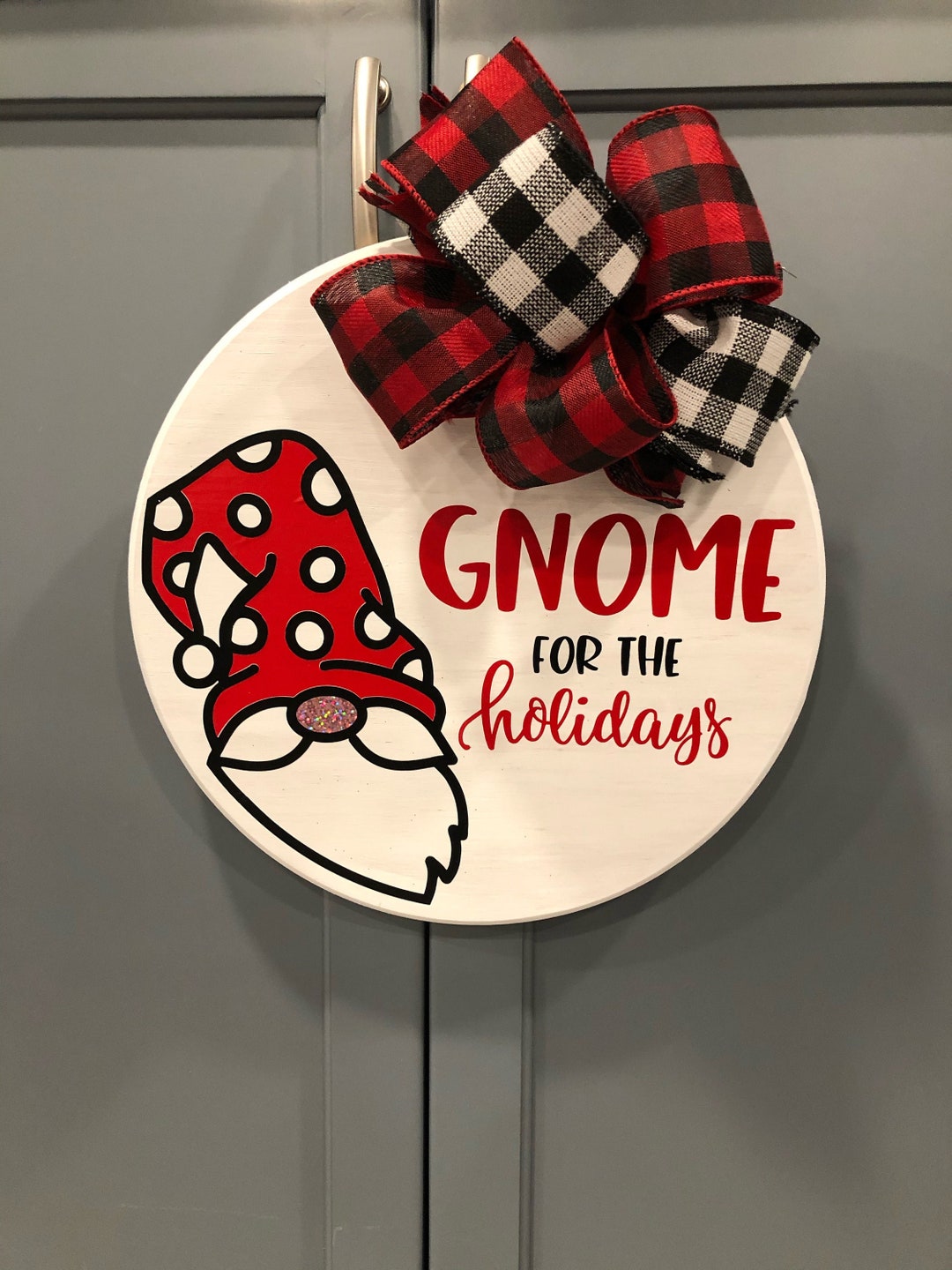 Gnome for the Holidays Wooden Round Door Sign/wooden Door Sign/front ...