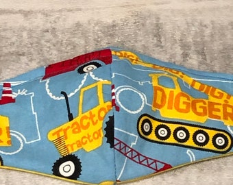 Adjustable Kids Face Mask Construction Cars and Trucks Excavator ...