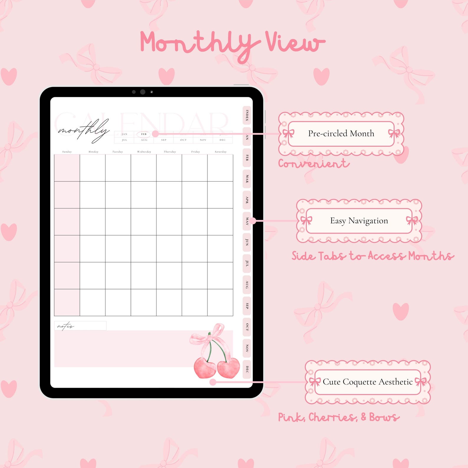 Pink Coquette Digital Planner: Bows, Undated, Goodnotes (PDF) - Etsy