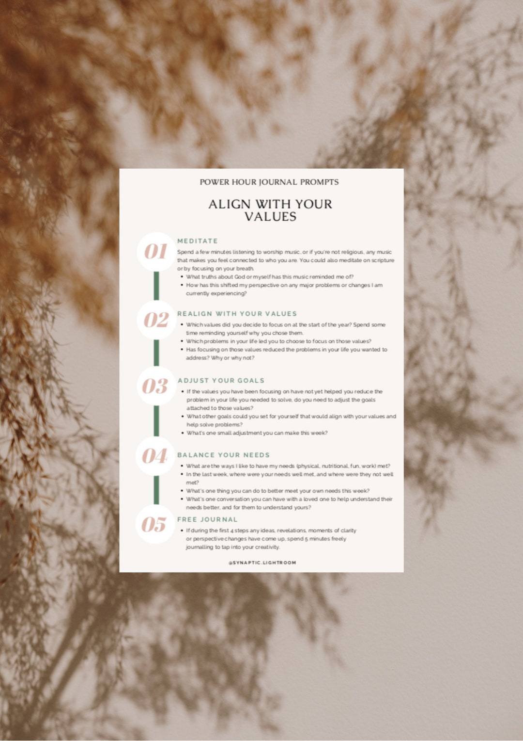 Values Check in - Power Hour Journal Prompts - Etsy