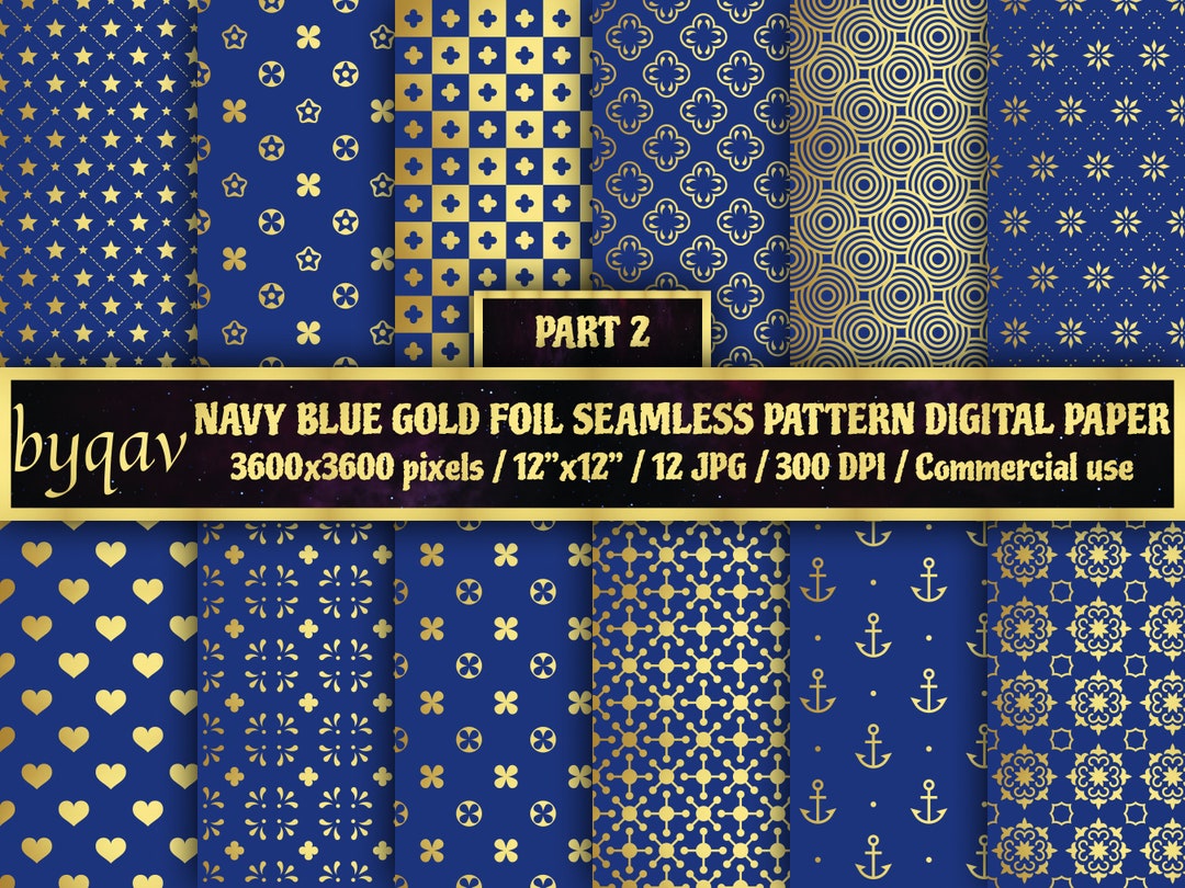 Navy Blue Gold Foil Seamless Pattern Digital Paper Pack Part 2 - Etsy