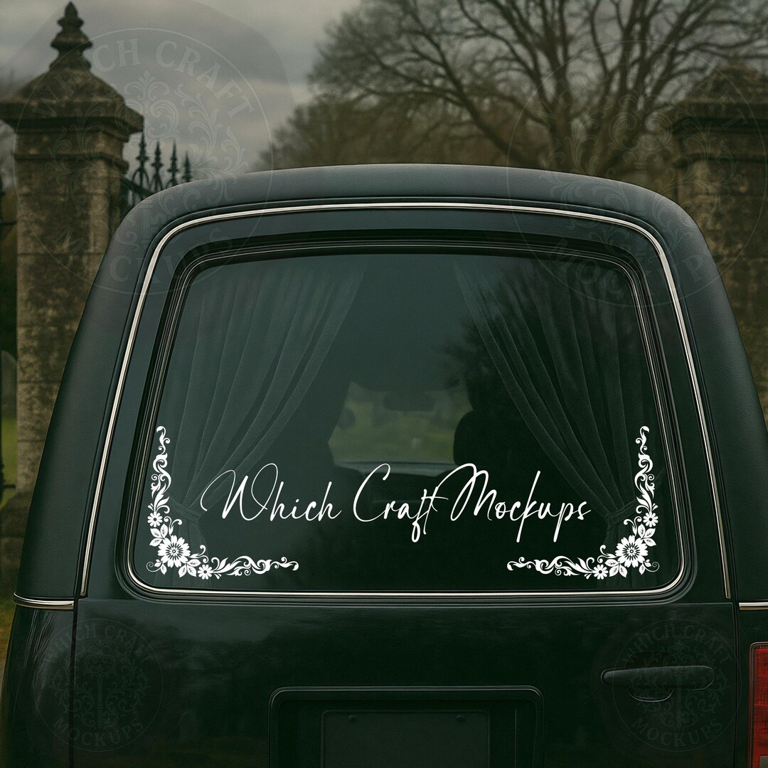 Gothic Hearse Mock-up, Rear Window Decal Scene With Drapes & Cemetery ...