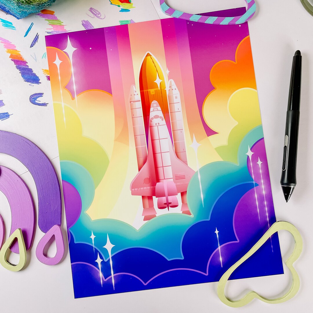NASA Rainbow Space Shuttle Lift Out Launch Art Print - Etsy