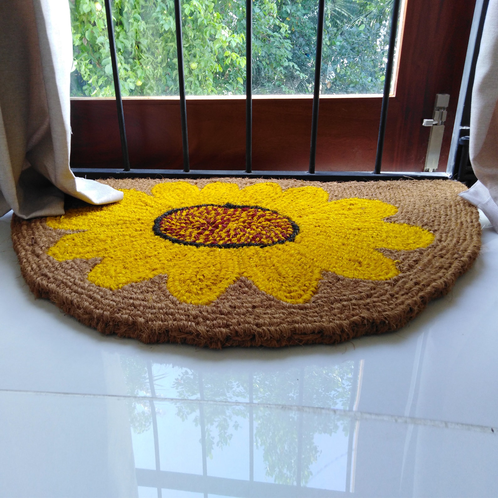 100% Natural Coir Handmade Door Mat Cheery Vibrant Sunflower - Etsy