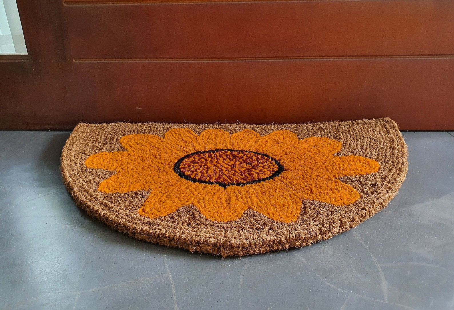 100% Natural Coir Handmade Door Mat Cheery Vibrant Sunflower - Etsy