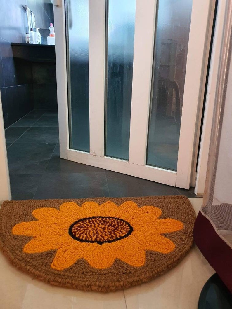 100% Natural Coir Handmade Door Mat Cheery Vibrant Sunflower - Etsy