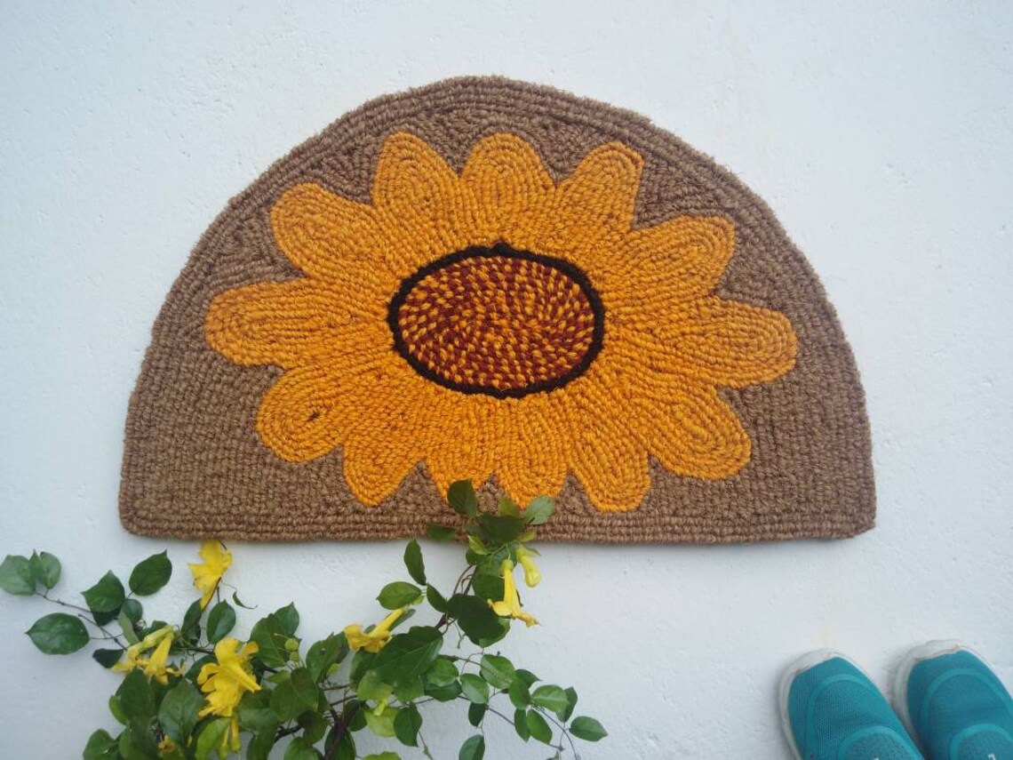 100% Natural Coir Handmade Door Mat Cheery Vibrant Sunflower - Etsy