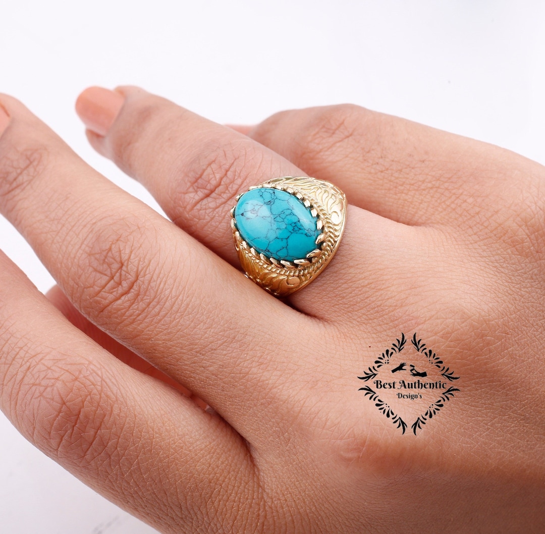 18K Gold Turquoise Ring Handmade Ring Turquoise Oval Ring - Etsy Canada