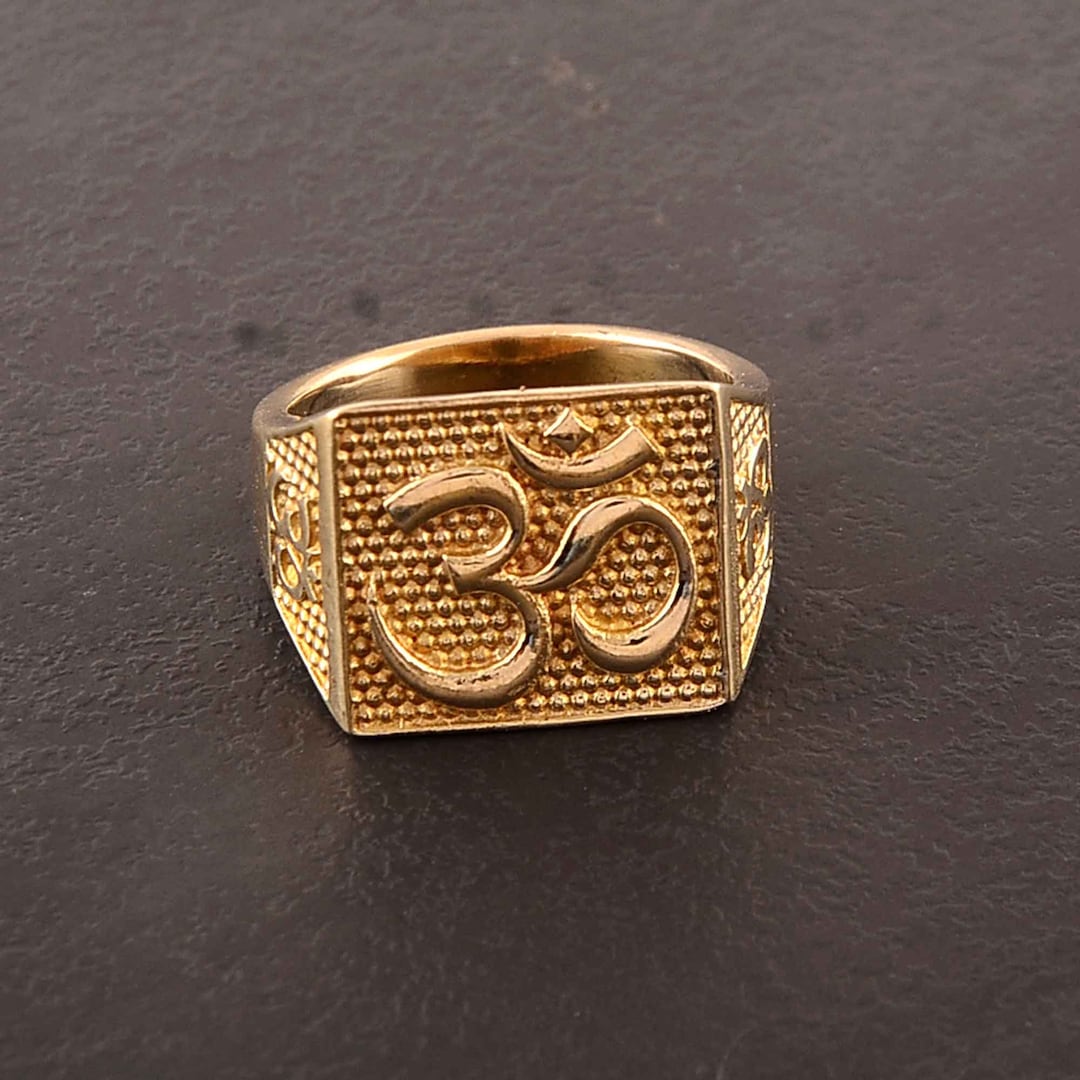 18K Gold Om Ring, Gold Signet Ring, Handmade Ring, Gold Statement Ring ...