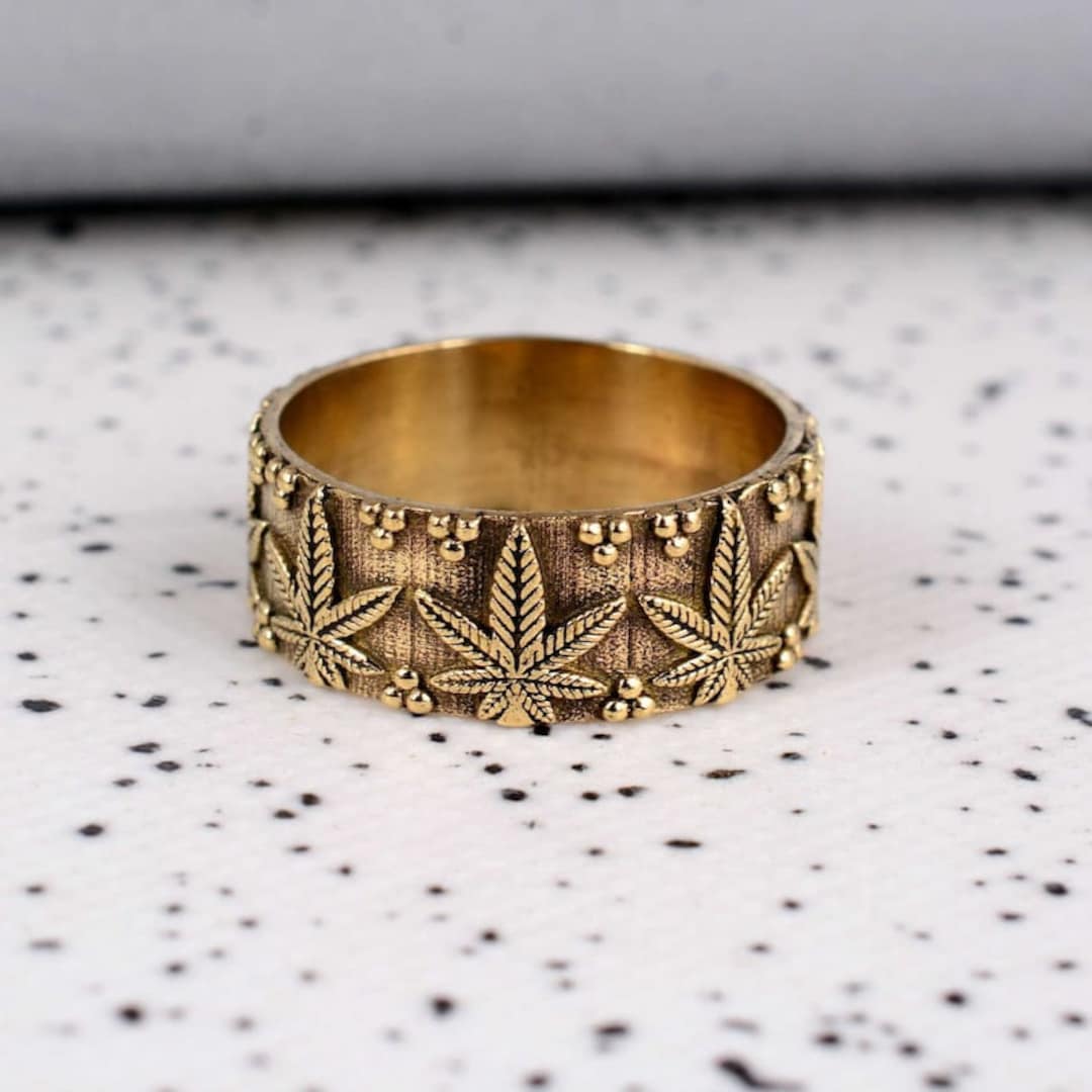 Marijuana Ring, Wide Band, Weed Ring, Marijuana Leaf Ring, Marijuana ...