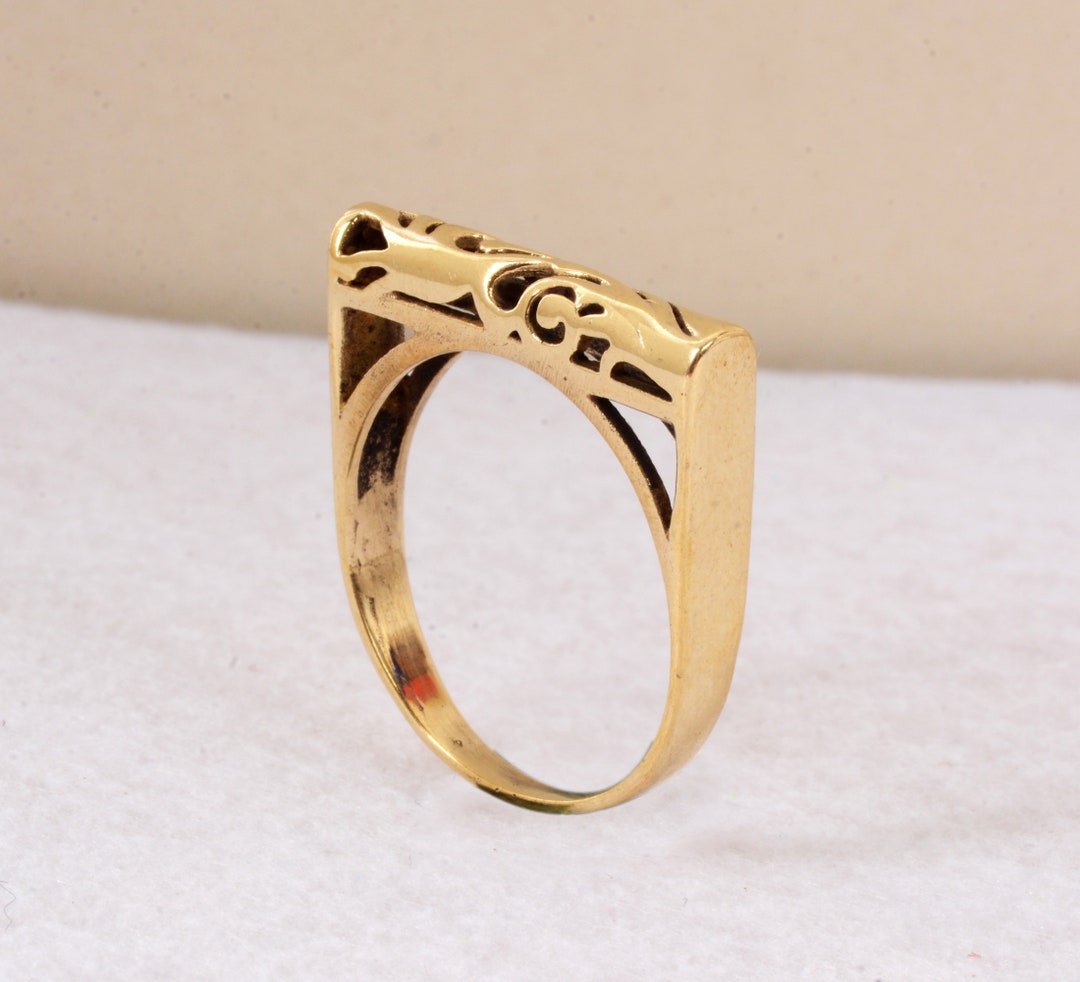 Solid Gold Bar Pave Signet Ring, Gold Plated Dainty Top Flat Ring,pinky ...