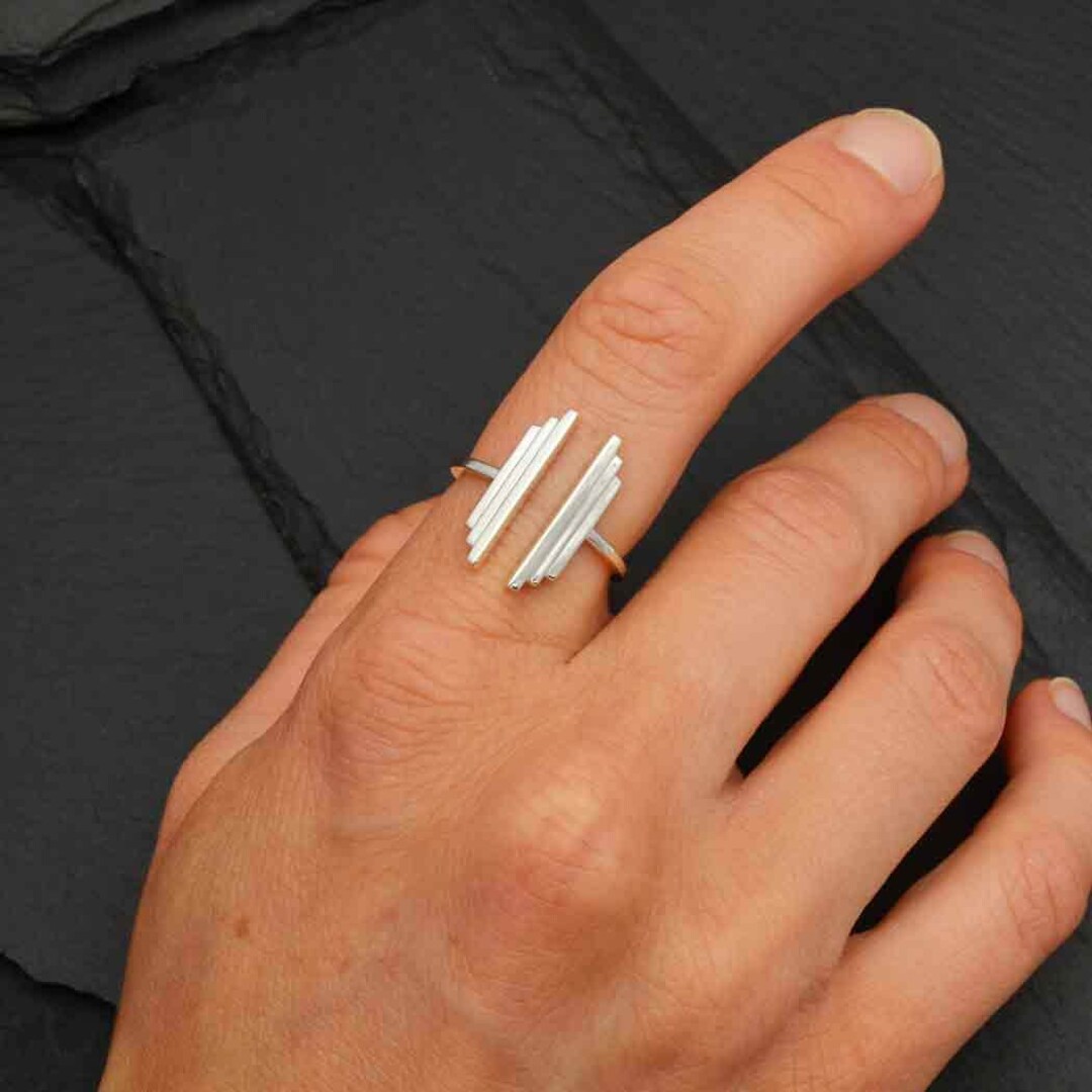 Stepped Bar Silver Ring, Adjustable Bar Ring, Sterling Silver ...